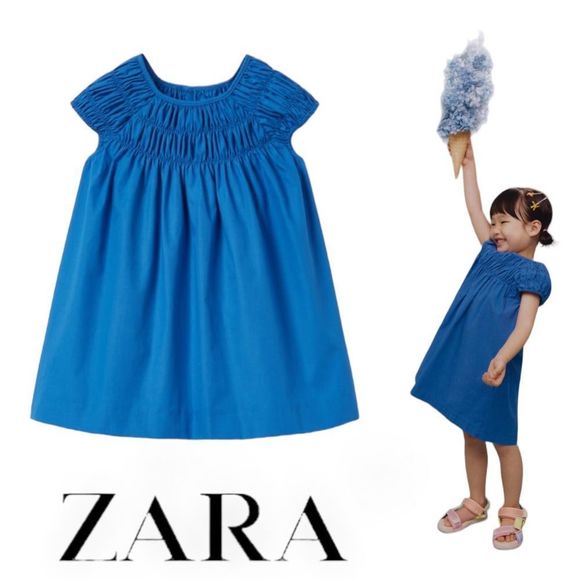 Zara | Dresses | Zara Kids Bluish Poplin Dress With Elastic Trim | Poshmark